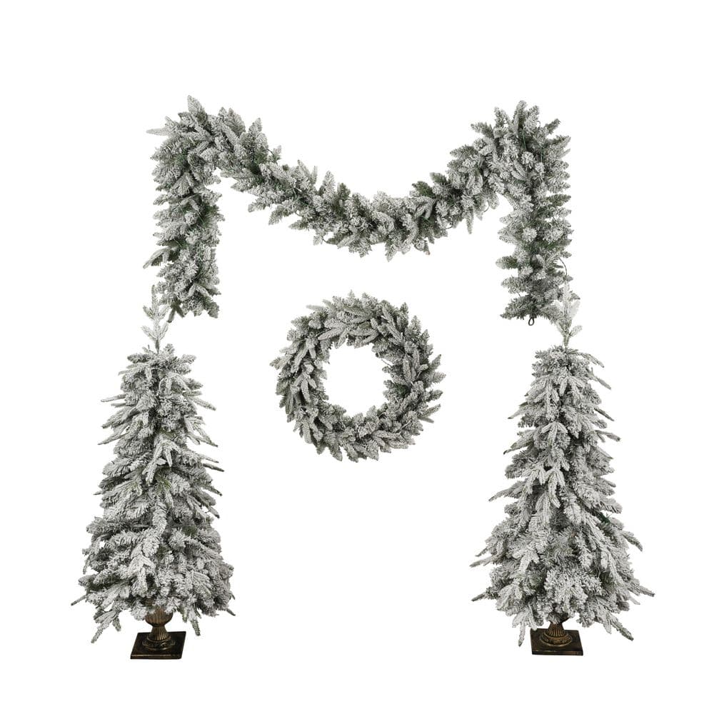 Ama pear Green 4-Piece Pre-lit Christmas Tree Set, Garland, Wreath and ...
