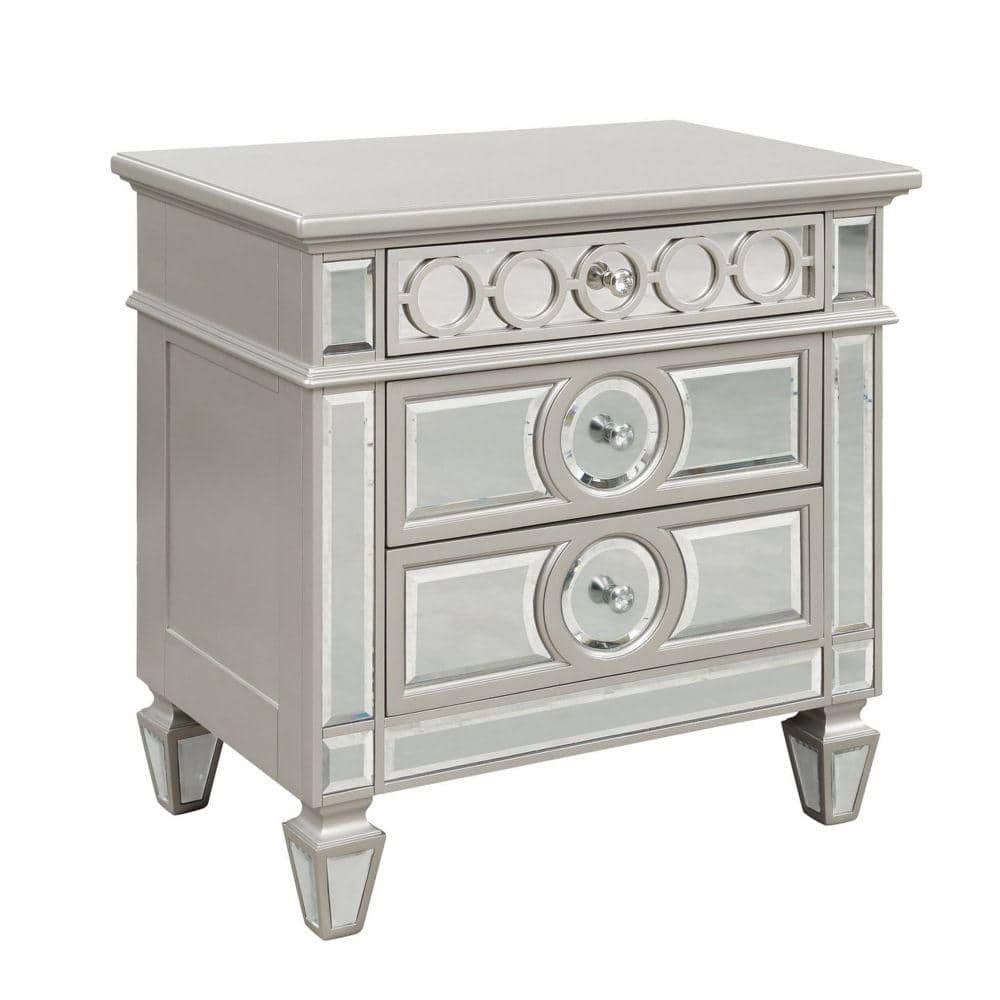 Benjara 29 in. 3-Drawer Silver Wooden Nightstand BM301973 - The Home Depot