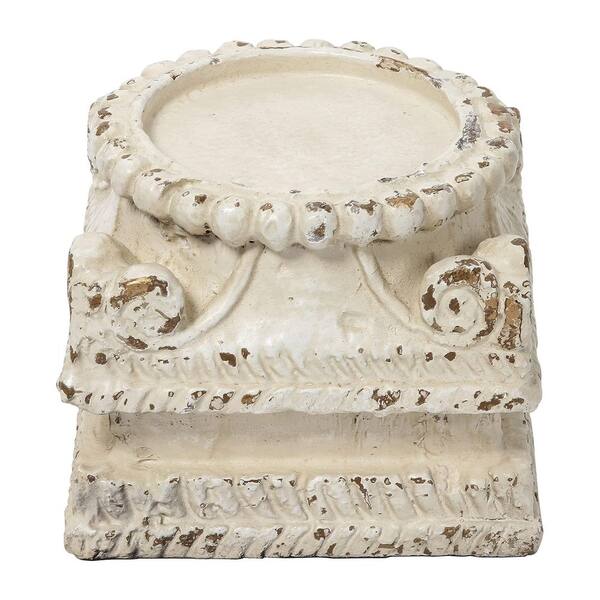 Classic White Column Pedestal Stand, Distressed Finish Decorative ...