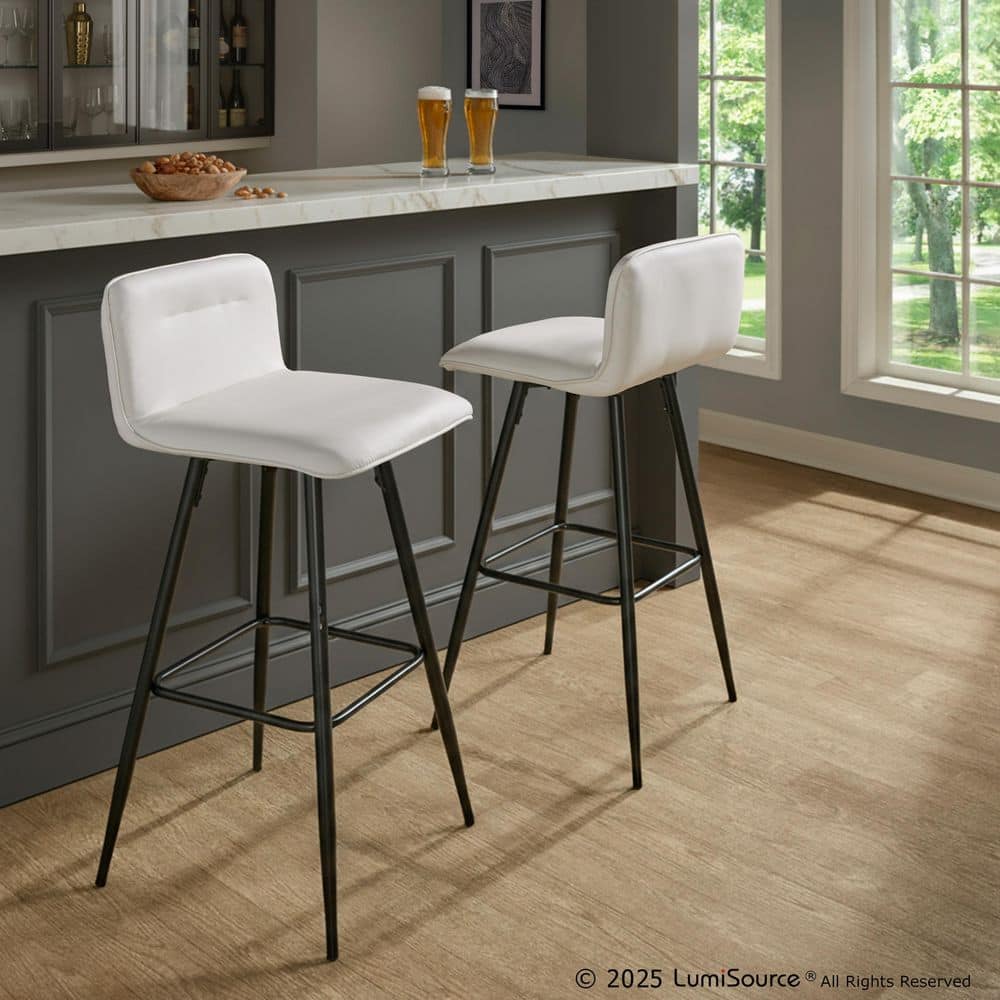 LumiSource Casper 30 in. White Faux Leather and Black Metal Fixed ...