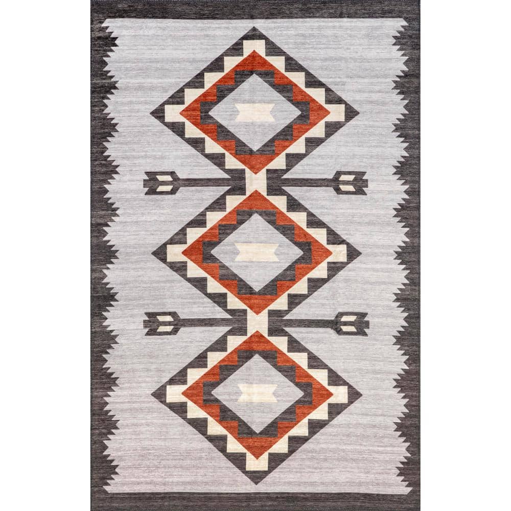 nuLOOM Adilynn Aztec Machine Washable Gray 7 ft. x 9 ft. Area Rug ...