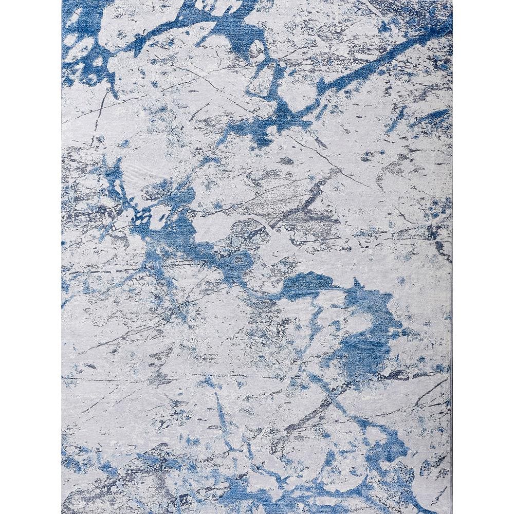 Amazing Rugs Zara Contemporary Silver/Blue 4 ft. x 6 ft. Washable Super ...
