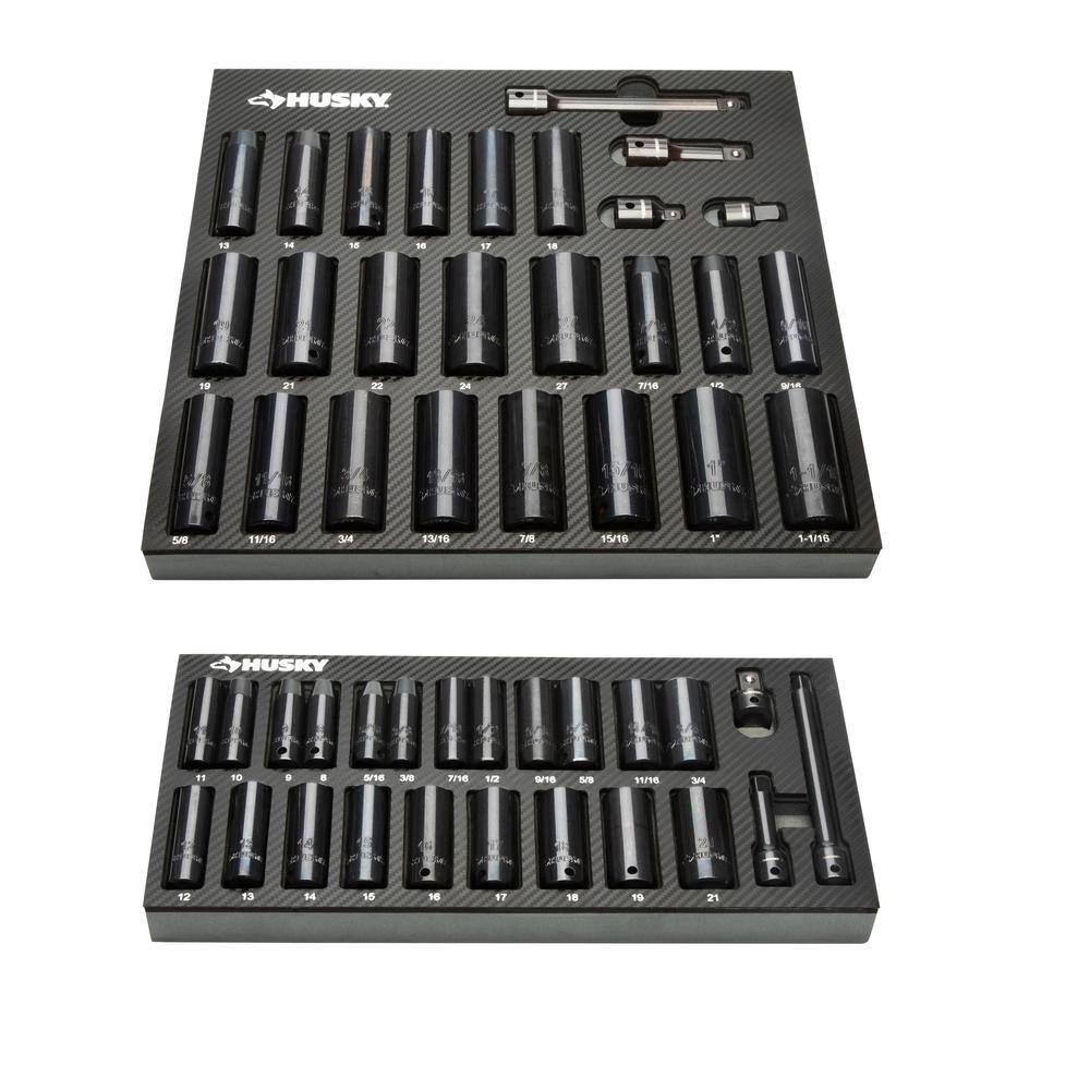 Husky 3/8 in. and 1/2 in. Drive Impact Socket Set with EVA Storage ...