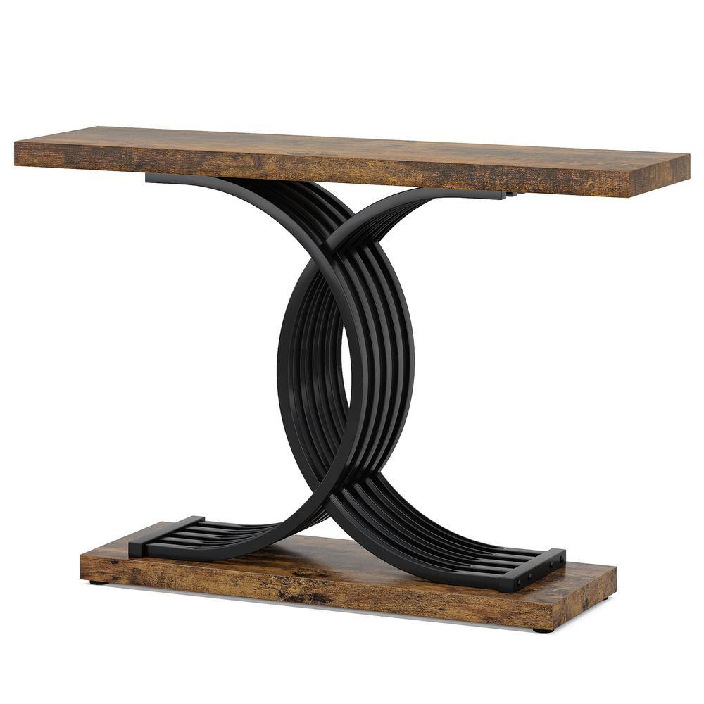 BYBLIGHT Terrella 39 in. Brown Rectangle Wood Console Table with ...