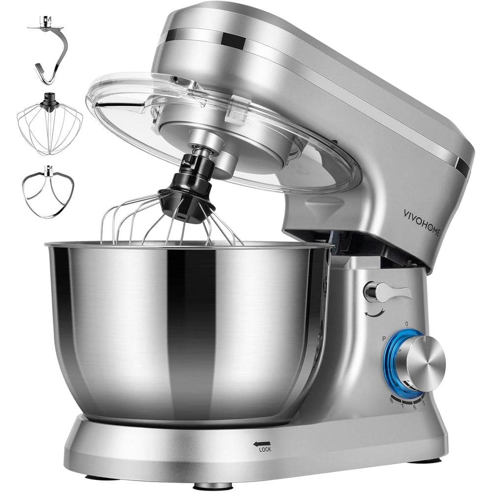 VIVOHOME 380-Watt 4.75 Qt. 8-Speed Silver Stainless Steel Stand Mixer ...
