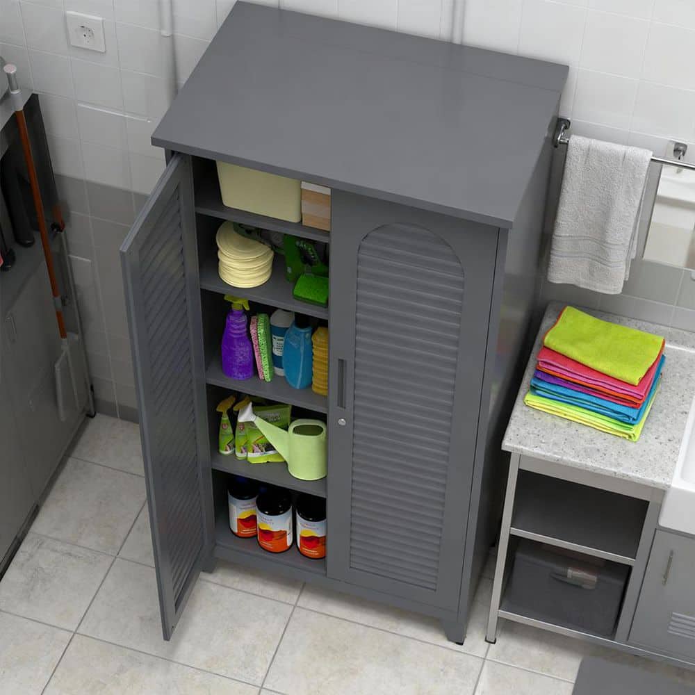 Noble House Trista Grey Tall Metal 73 in. Tool Storage Cabinet with ...