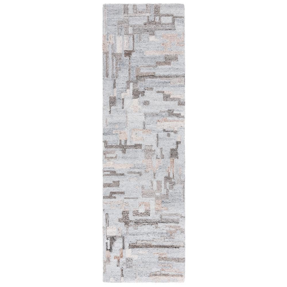 SAFAVIEH Abstract Gray/Brown 2 ft. x 8 ft. Abstract Colorblock Runner ...