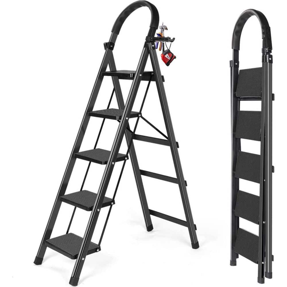 WRIGHTMASTER 5-Step Iron Lightweight Step Stool (9 ft. Reach), 330 lb ...