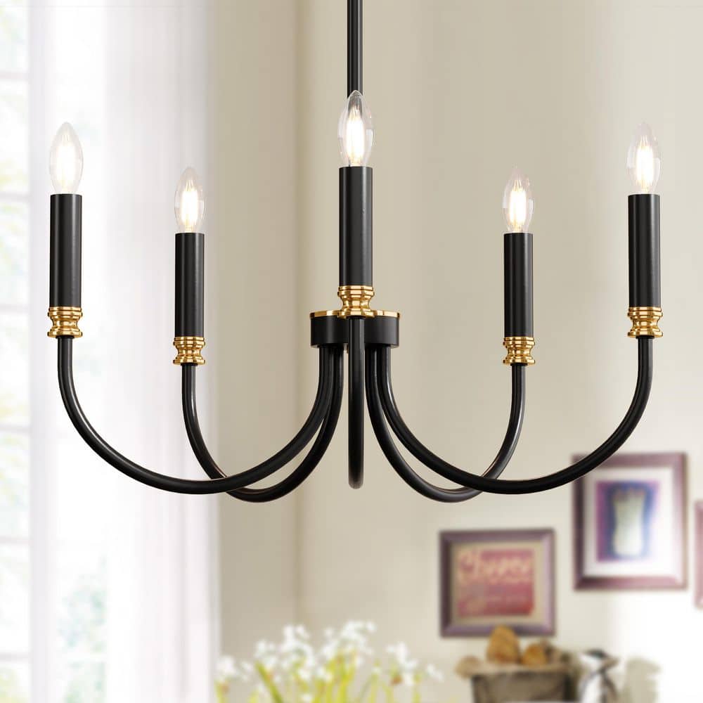 BYBLIGHT 20.5 in. 5-Light Modern Farmhouse Black Metal Hanging Candle ...