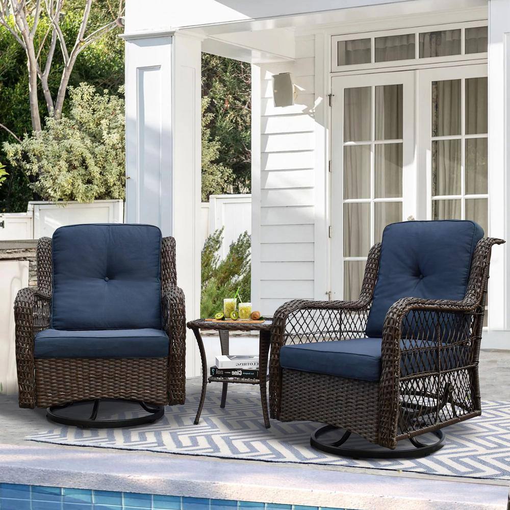 AUTMOON 3-Piece Conversation Set, Outdoor Wicker Rocker Swivel Patio ...