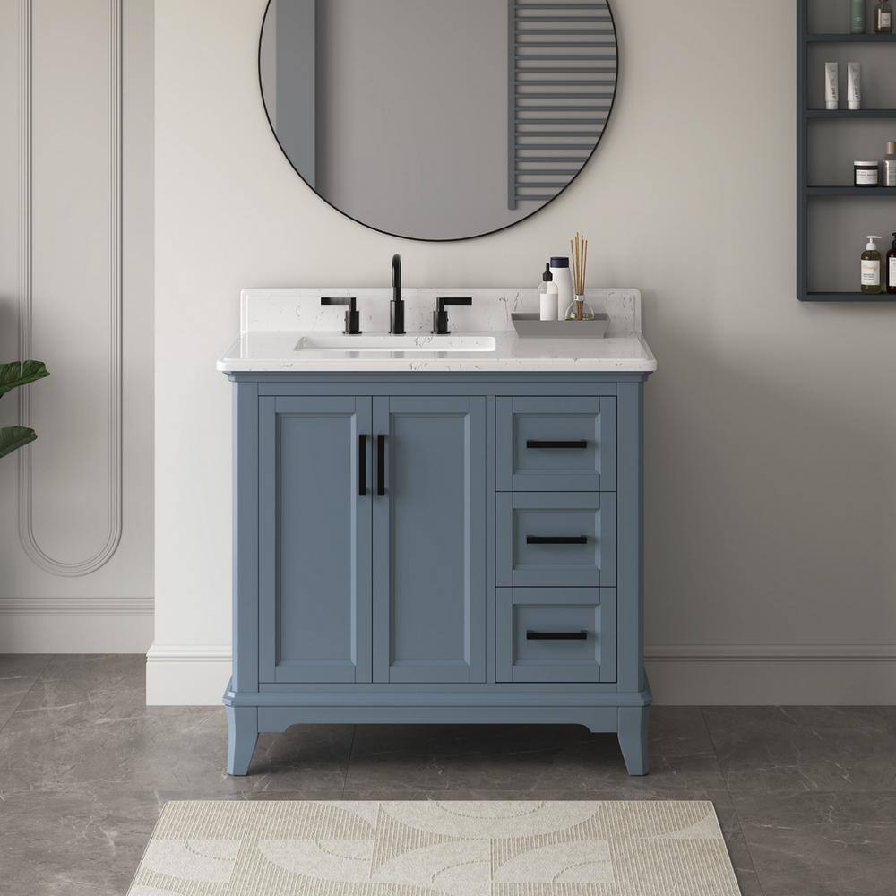 DELUXE DL LIVING Rawsonville 37 in. Single Sink Freestanding Steel Blue ...