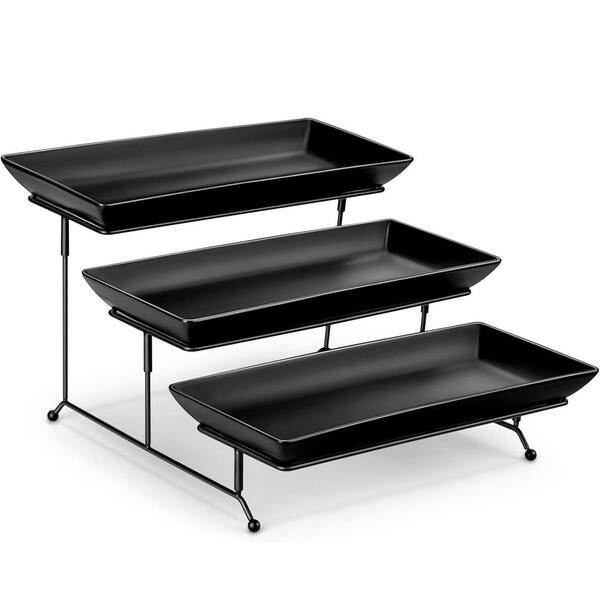 3-Tier Black Porcelain Serving Stand with Collapsible Metal Rack UMCLYN ...