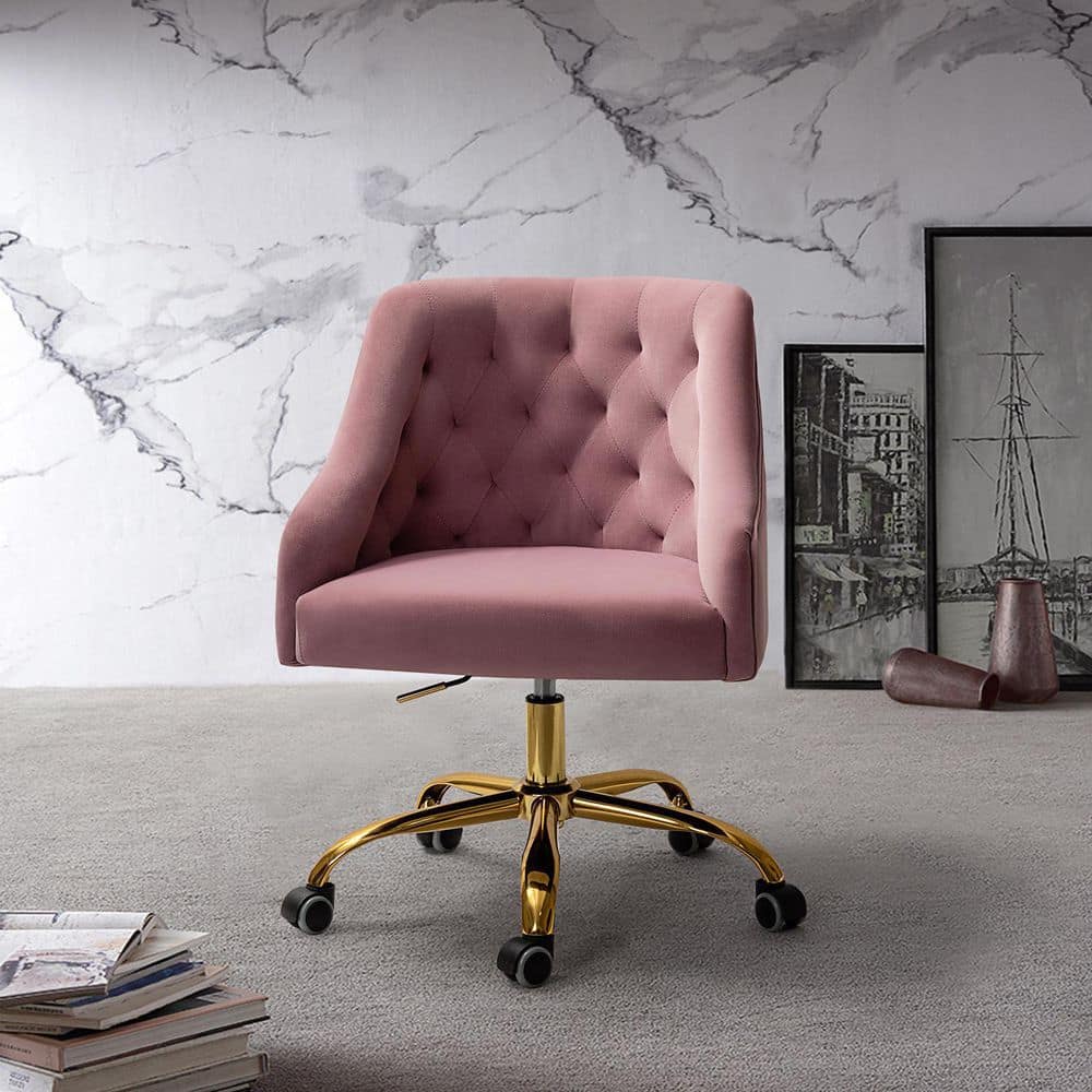 JAYDEN CREATION Clarisa Rose Velvet Tufted Swivel Office Task Chair ...