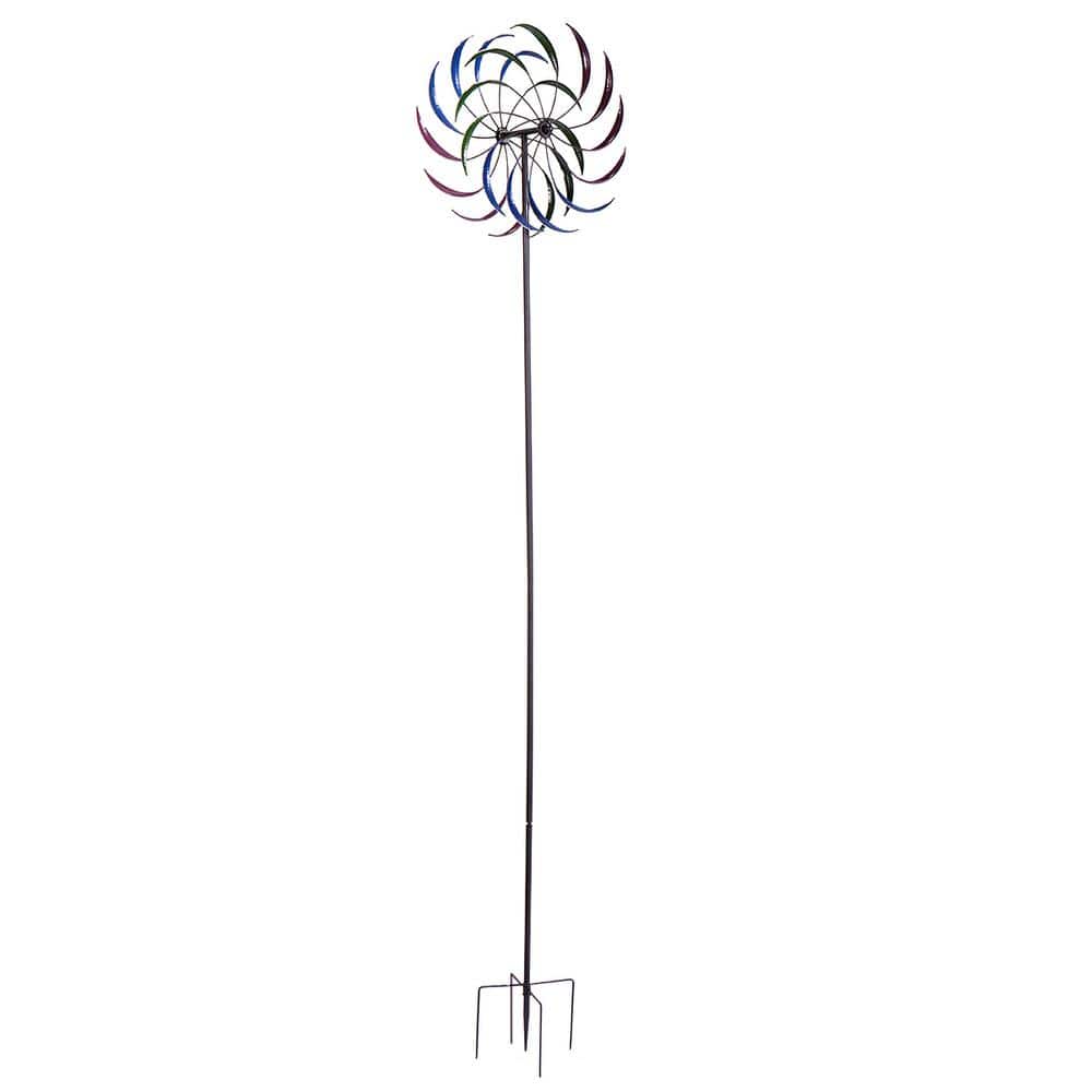 Lycvki 79 in. H Outdoor Embellished Rainbow Flower Metal Wind Spinner ...