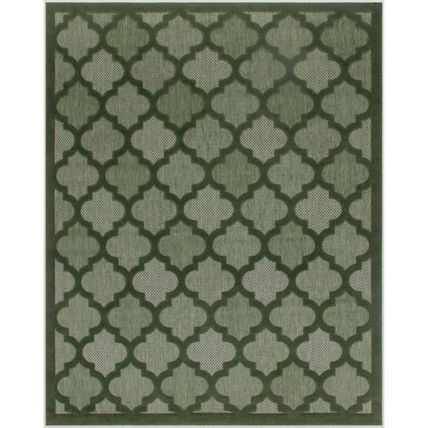 Nourison Easy Care Green 8 ft. x 10 ft. Trellis Contemporary Area Rug ...