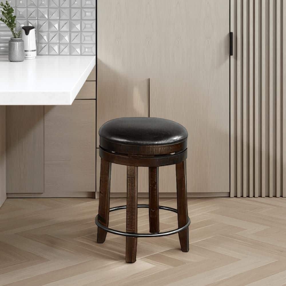 Benjara Flint Swivel Brown, Black and Gray Wood Frame Counter Stool ...