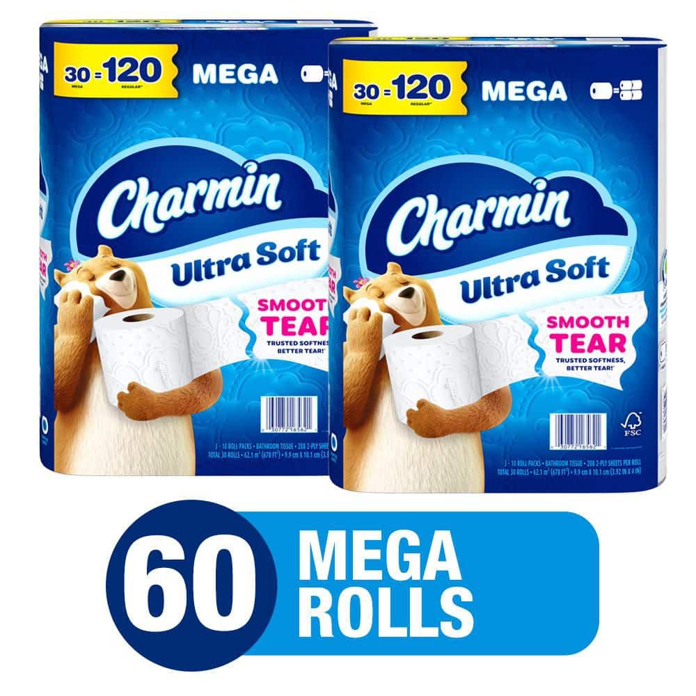 Charmin Ultra-Soft Smooth Tear Toilet Paper Rolls (60 Mega Rolls ...