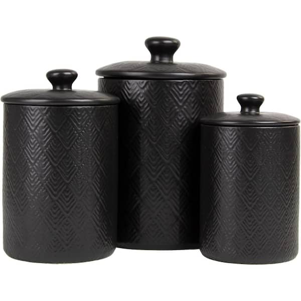 PRIMEPLUS 3 Piece Ceramic Black Canisters Sets CS-BL3-002 - The Home Depot