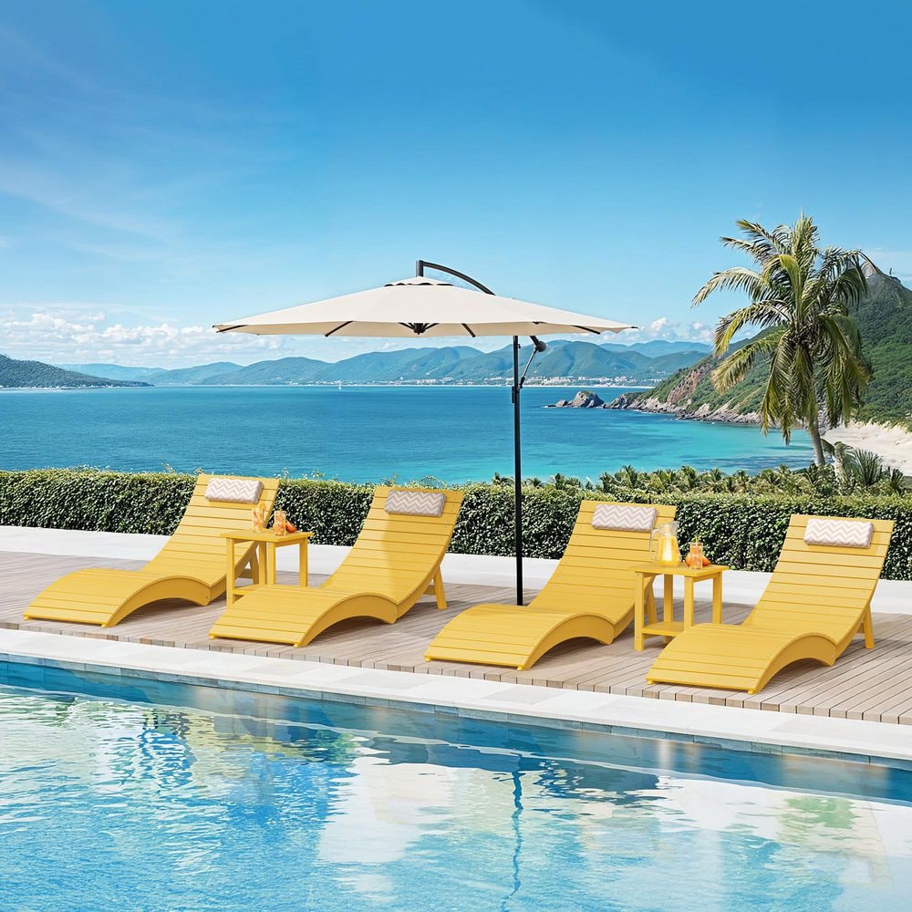 Hotormer Yellow Folding 3-Piece HDPS Plastic Outdoor Chaise Lounge with ...