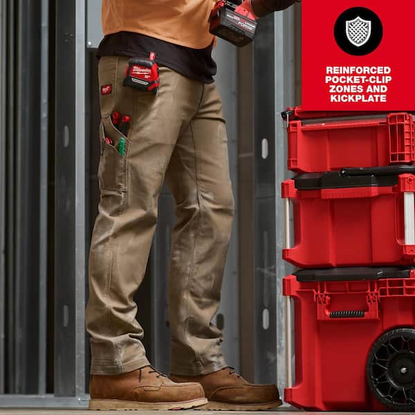 Milwaukee Men's 40 in. x 30 in. Black Cotton/Polyester Work Pants with ...