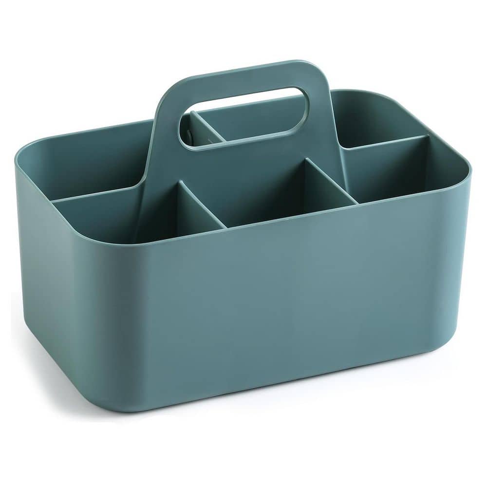 Stackable Plastic Caddy Organizer with Handle Cyan Multiuse Tote Bin ...