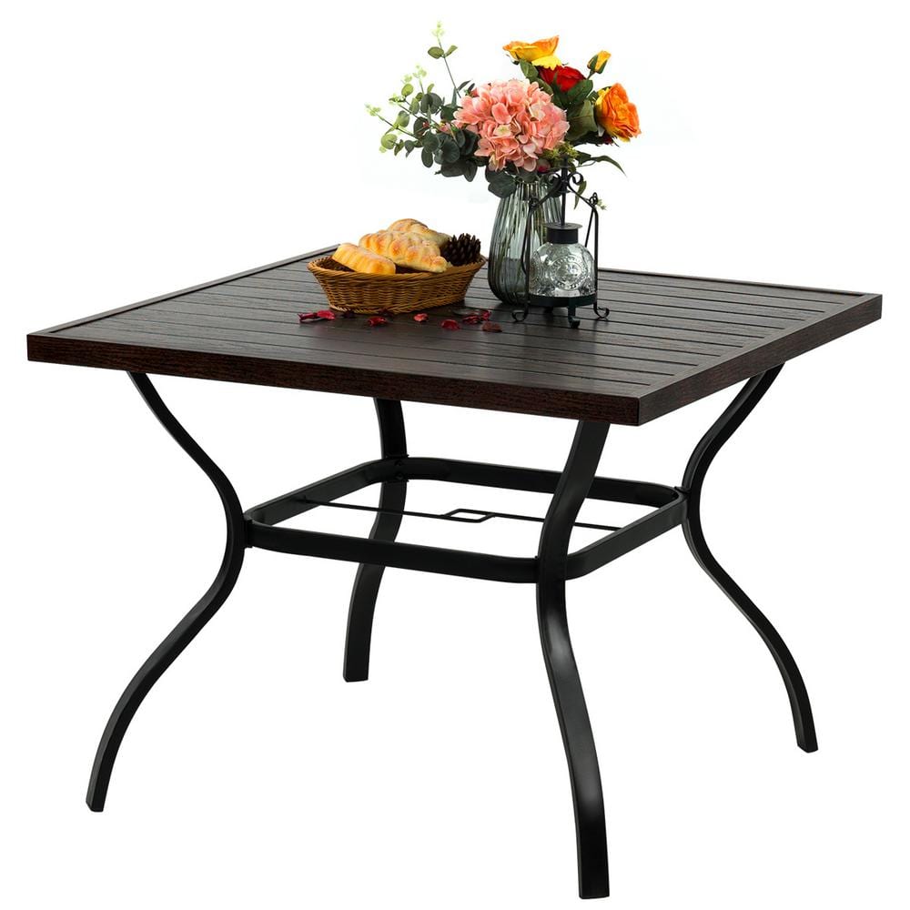 Afoxsos 37 in. Black Square Steel Outdoor Patio Dining Table Side Table ...