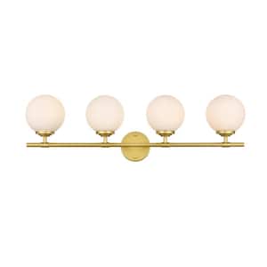 Simply Living 36 in. 4-Light Modern Brass Vanity Light with White drum ...