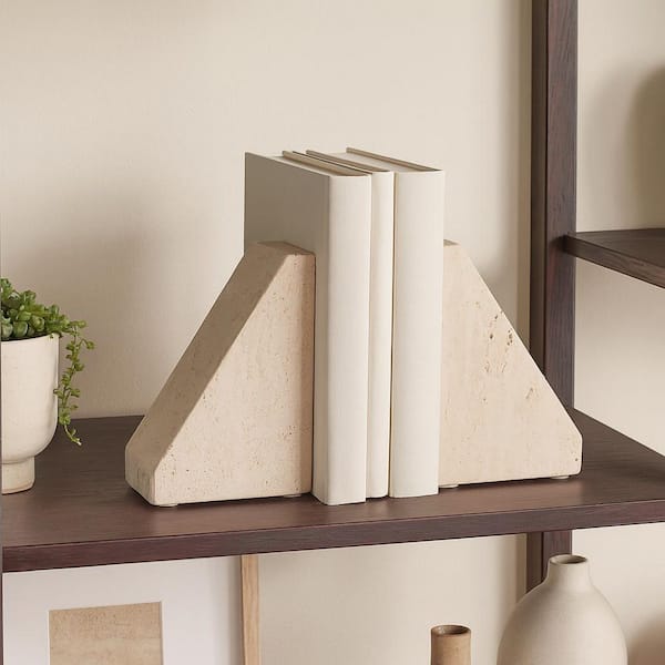 Liv & Skye Tan 4 in. x 5 in. Stone Modern Geometric Design Bookends ...