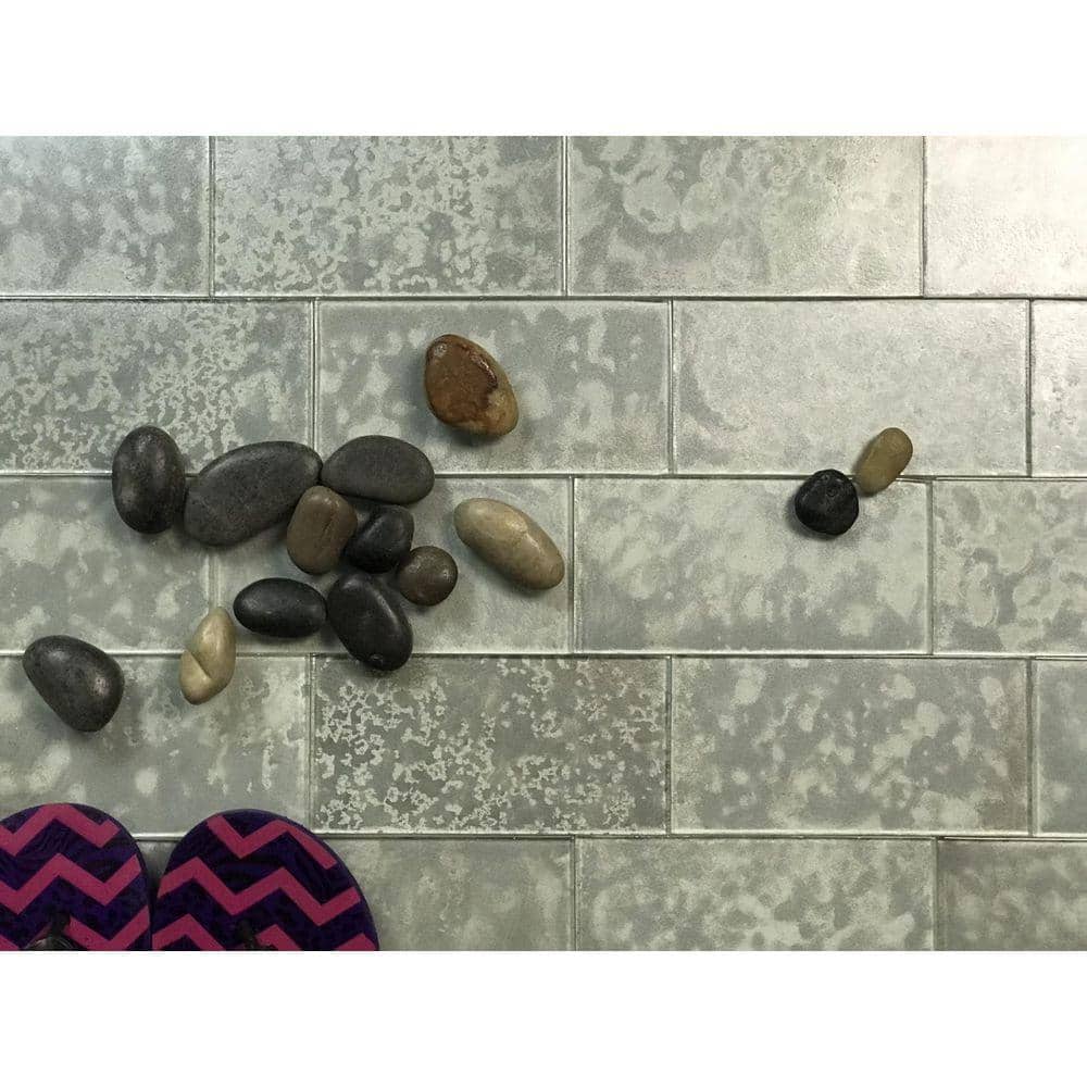 ABOLOS Vintage Design Antique Gray 6 in. X 3 in. Glossy Glass Subway ...