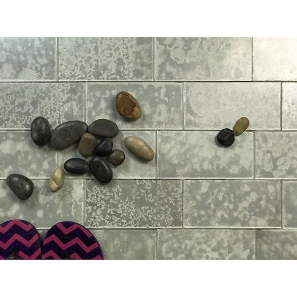 ABOLOS Vintage Design Antique Gray 6 in. X 3 in. Glossy Glass Subway ...