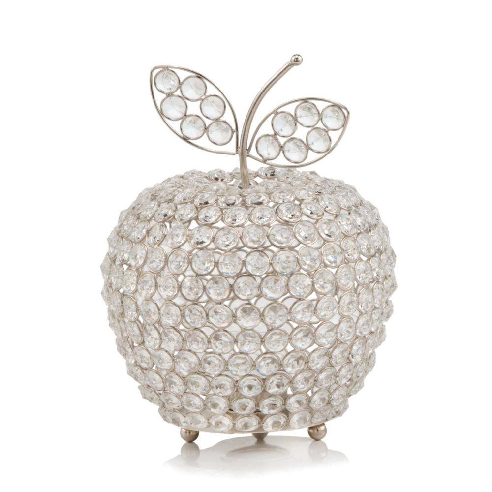 HomeRoots 11 in. Silver And Clear Faux Crystal Decorative Apple ...