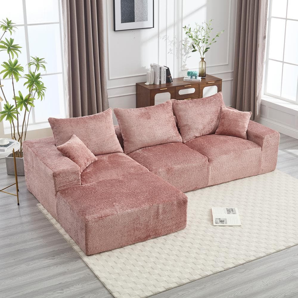 HOMEFUN 108 in. Square Arm 4-Piece L Shaped Chenille Modular Sectional ...
