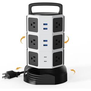 Yichuhaoxi Tower Power Strip Flat Plug 6 ft. with 11 Outlets 3 USB ...