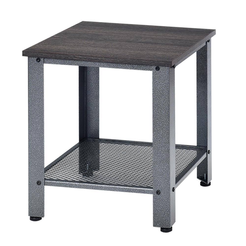 18 in. 2-Tier Silver End Table Side Table with Storage Shelf Rustic ...
