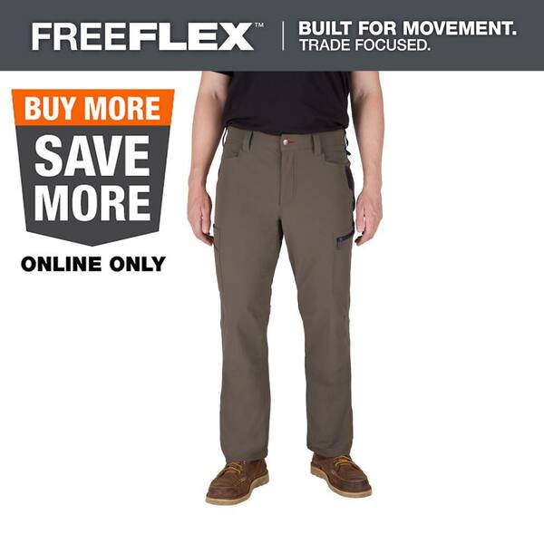 Milwaukee Men's 30 in. x 30 in. Brown FREEFLEX Tech Work Pants with 7 ...