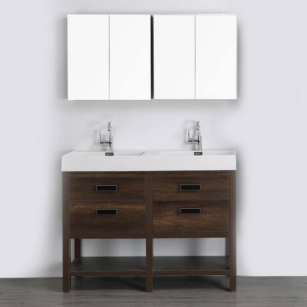 Streamline 47.2 in. W x 32.3 in. H Bath Vanity in Brown with Resin ...