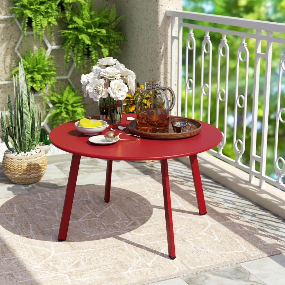 DESwan Red Round Steel Outdoor Coffee Table BSC-ZY010-RD - The Home Depot