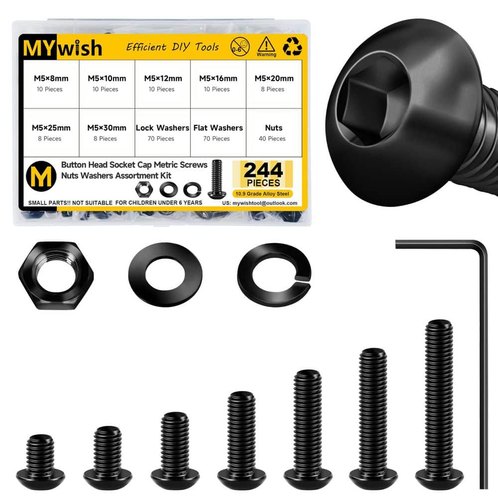 MYWISH 244-Piece M5 Black Oxide Grade 10.9 Hex Drive Button Head Socket ...
