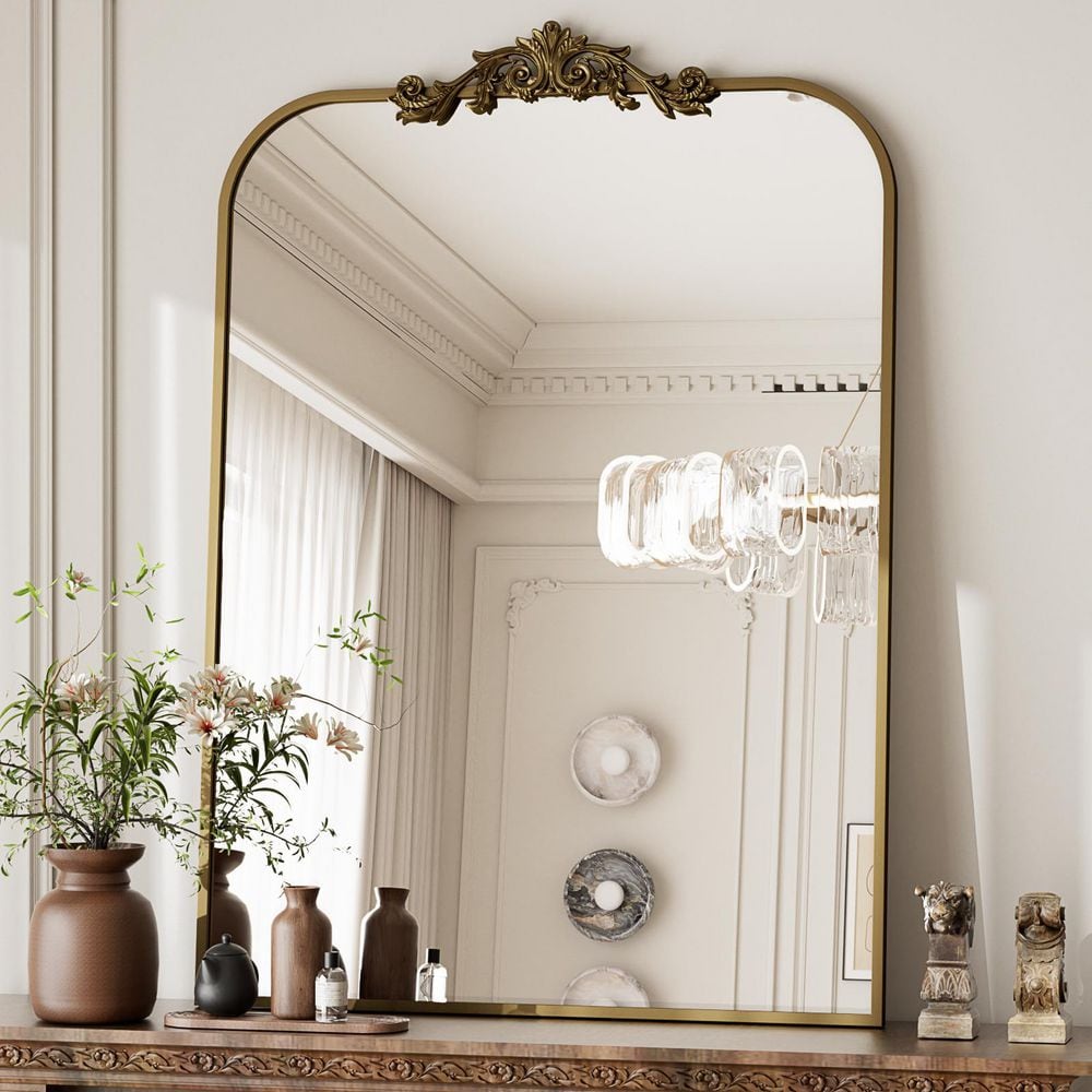 XRAMFY 24 in. W x 36 in. H Modern Rectangular Rounded-Top Brown Metal ...