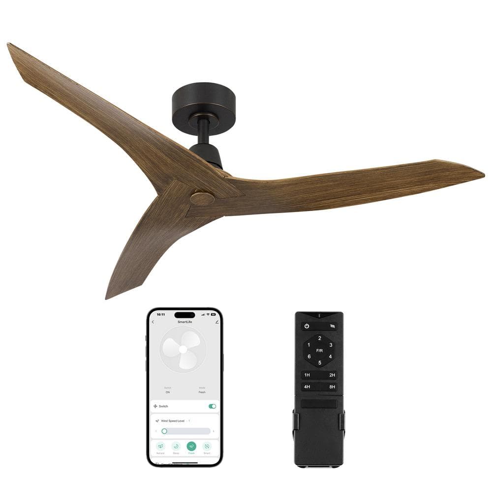 Merra 50 in. Modern Smart Ceiling Fan in Walnut with Remote Control 3 ...