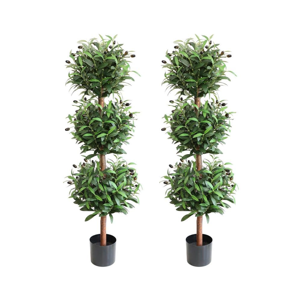 4 ft. Artificial Olive Triple Ball Topiary Tree Faux Indoor Olive Tree ...