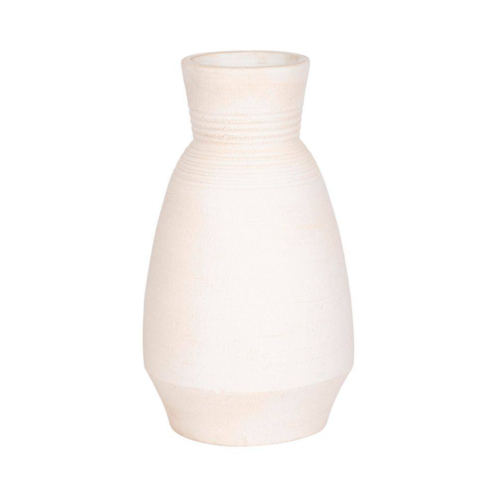 Liv & Skye 15 in. Ivory Ceramic with Ring At Neck Decorative Vase 20754 ...