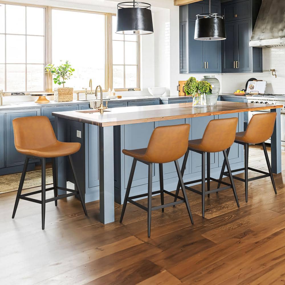 OrangeOne Abraham 24 in. Whiskey Brown Metal Counter Height Bar Stool ...