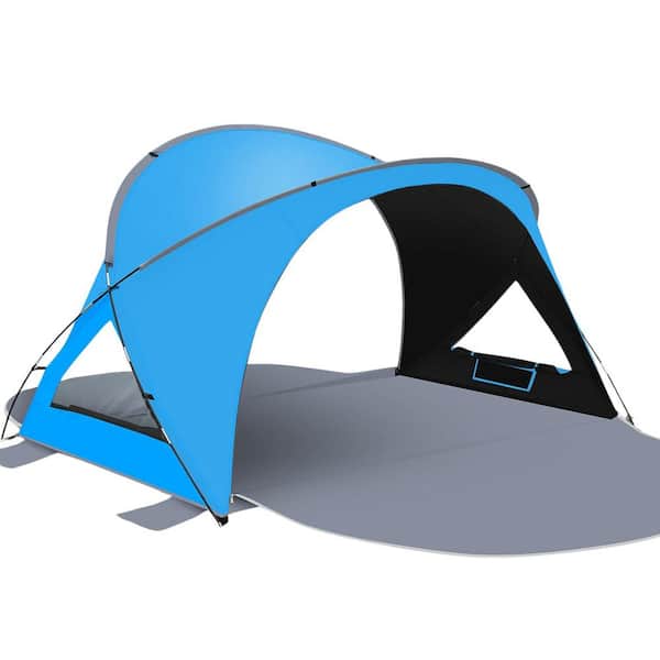 Phewnyzo 8 ft. x 8 ft. Blue Beach Tent Sun Shelter with UPF50+ UV ...