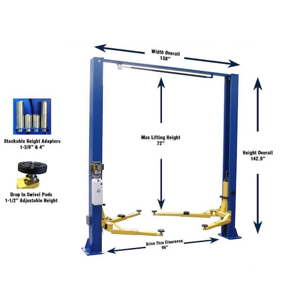Buy Asymmetric 2-Post Car Lift Clear Floor 9,000 lbs. Capacity in Blue ...