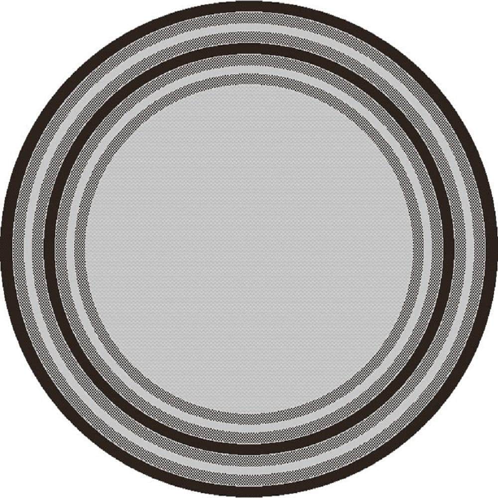MILLERTON HOME Isla Gray 8 ft. Round Border Striped Indoor/Outdoor Area ...