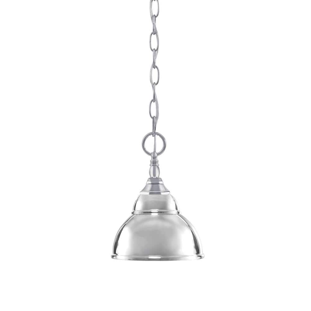 Elva 100-Watt 1-Light Chrome Shaded Pendant Light with 7 in. Chrome ...