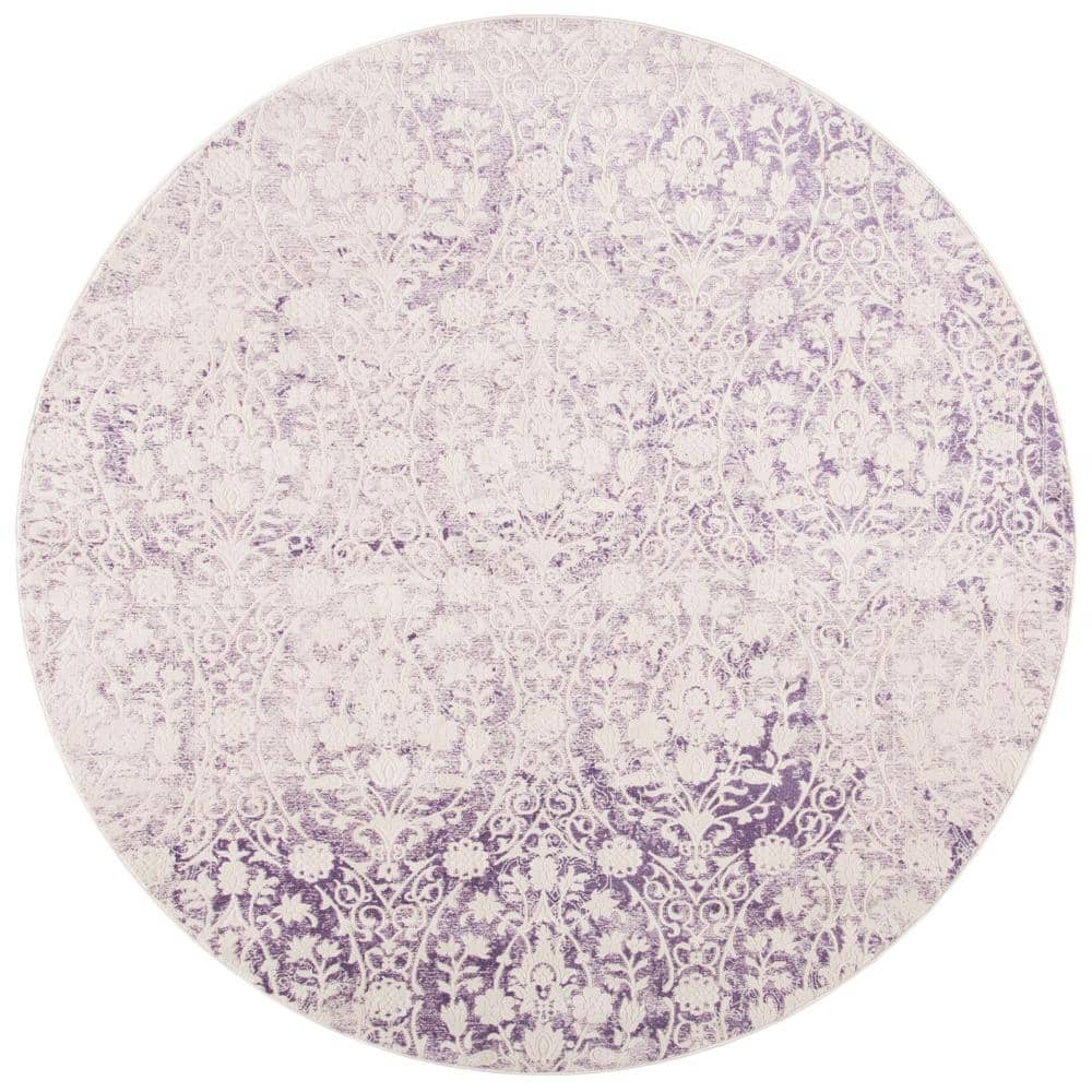 SAFAVIEH Passion Lavender/Ivory 4 ft. x 4 ft. Floral Geometric Round ...