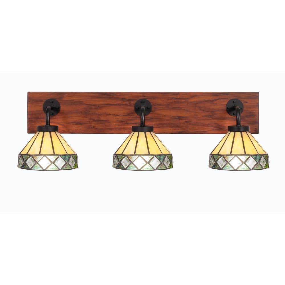 Kirby 27.5 in. 3-Light Matte Black and Painted Wood-look Metal Vanity ...