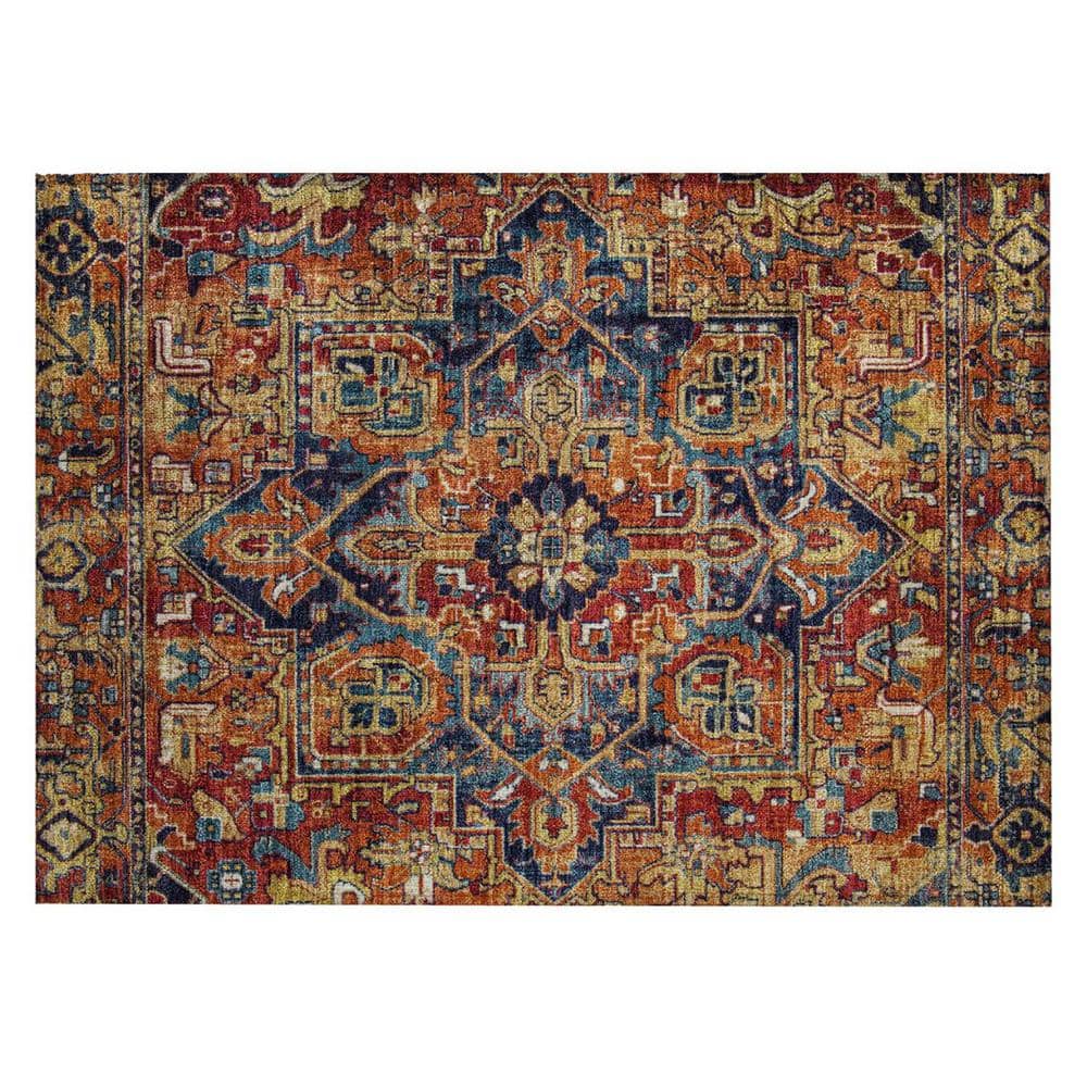 HomeRoots Red Orange and Blue 2 ft. x 3 ft. Woven Oriental Rectangle ...